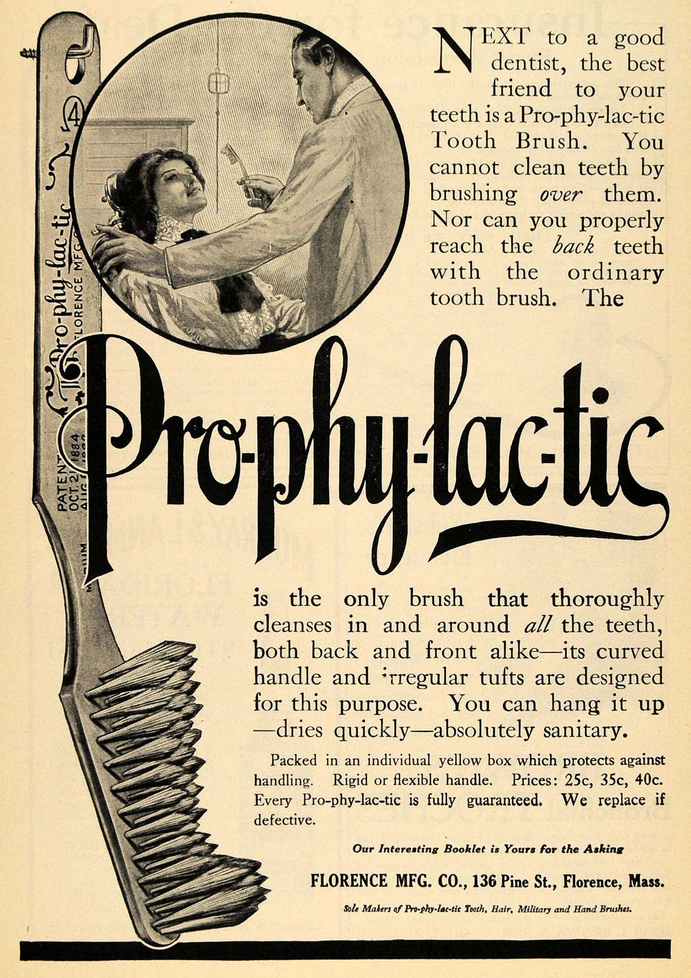 1911 Ad Pro-phy-lac-tic Florence Company Toothbrush - ORIGINAL ADVERTI ...
