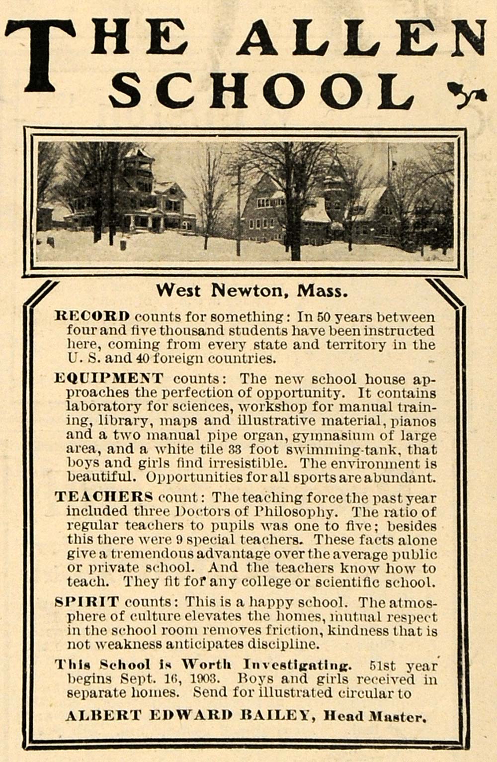 1903 Ad Allen School Albert Edward Bailey Educational - ORIGINAL TOM1 ...