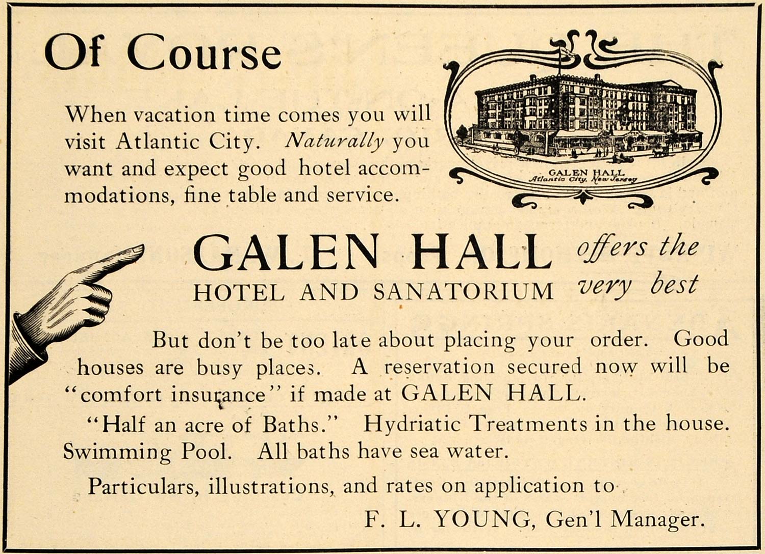 1906 Ad Galen Hall Hotel Sanitarium F. L. Young - ORIGINAL ADVERTISING ...