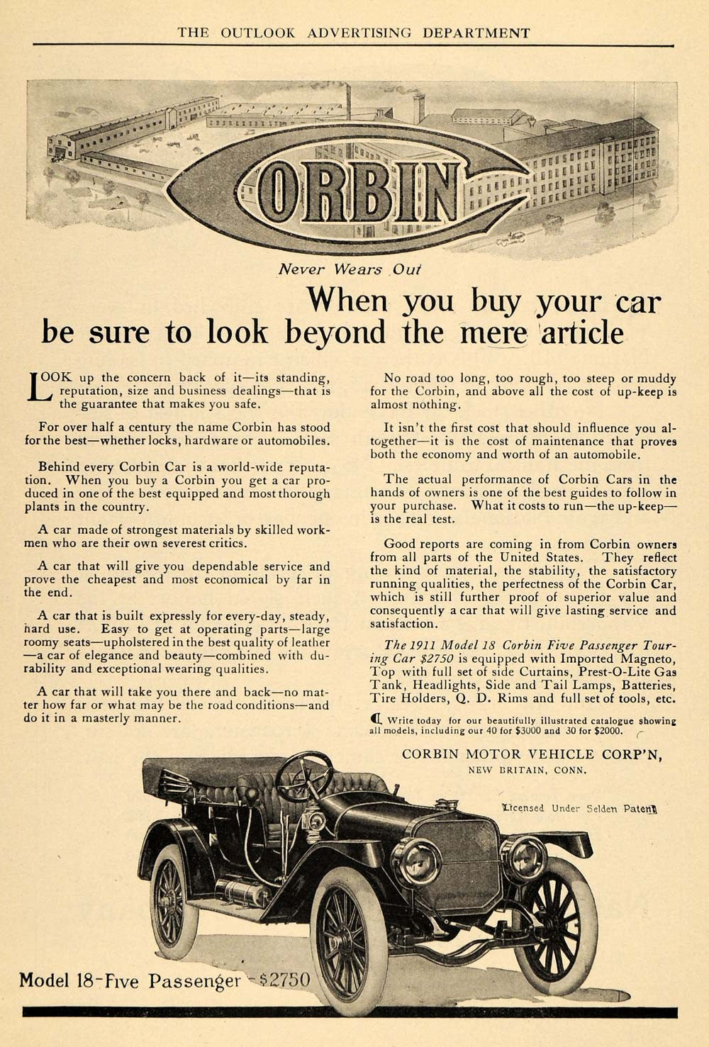 1911 Ad Corbin Motor Vehicle Car New Britain Automobile - ORIGINAL TOM ...