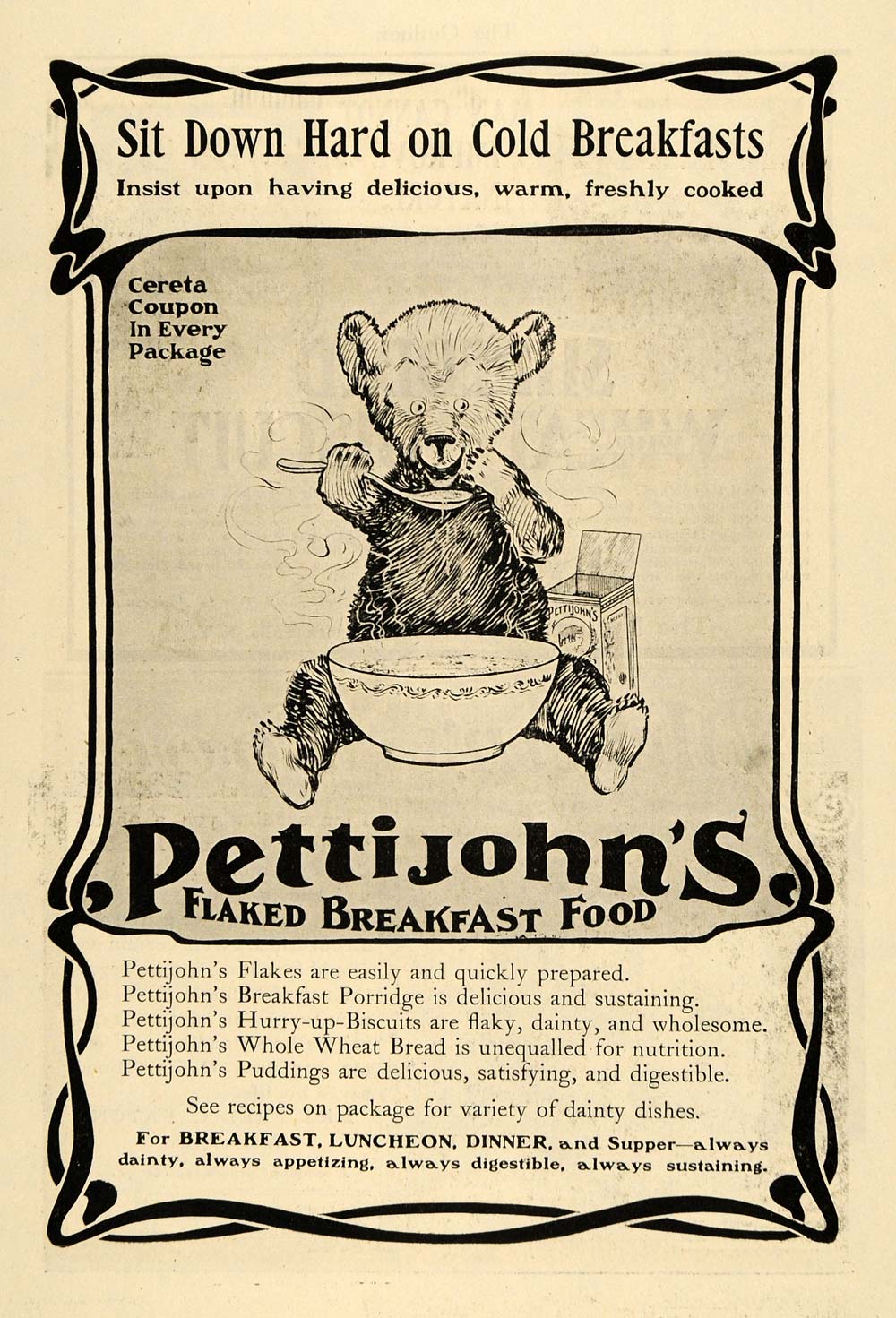 1902 Ad Pettijohn's Flaked Breakfast Food Cereal Wheat - ORIGINAL TOM3 ...
