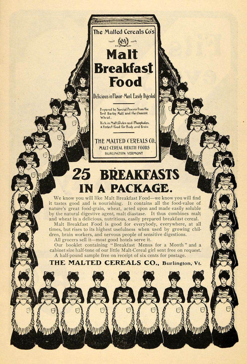 1902 Ad Malt Breakfast Food Cereal Burlington Health - ORIGINAL ADVERT ...