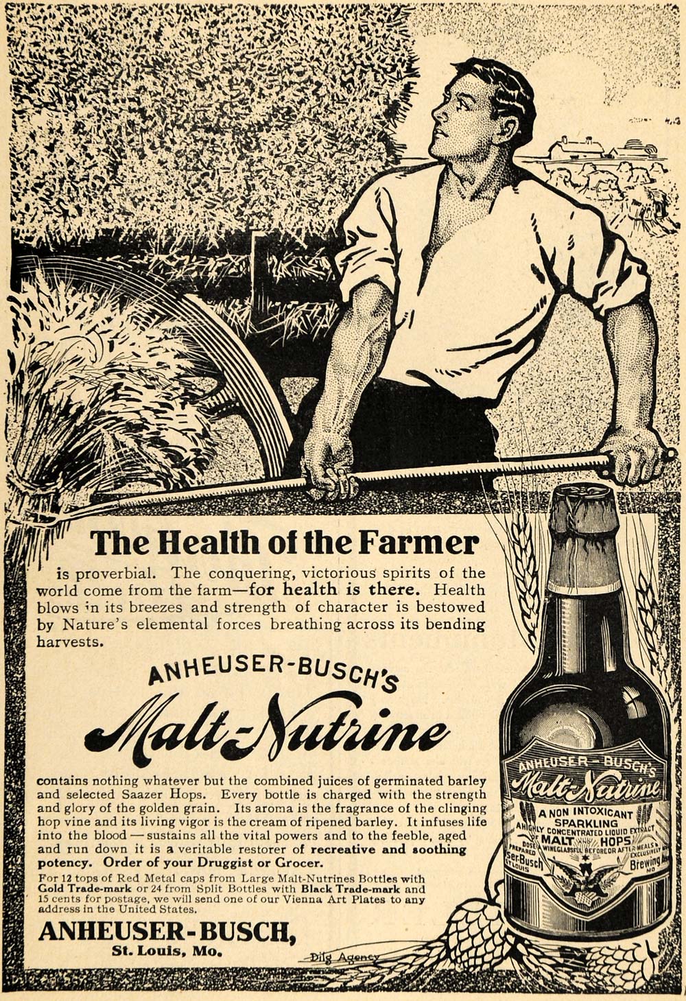 1909 Ad Anheuser-Busch's Malt-Nutrine Farm Malt Hops - ORIGINAL ADVERT ...