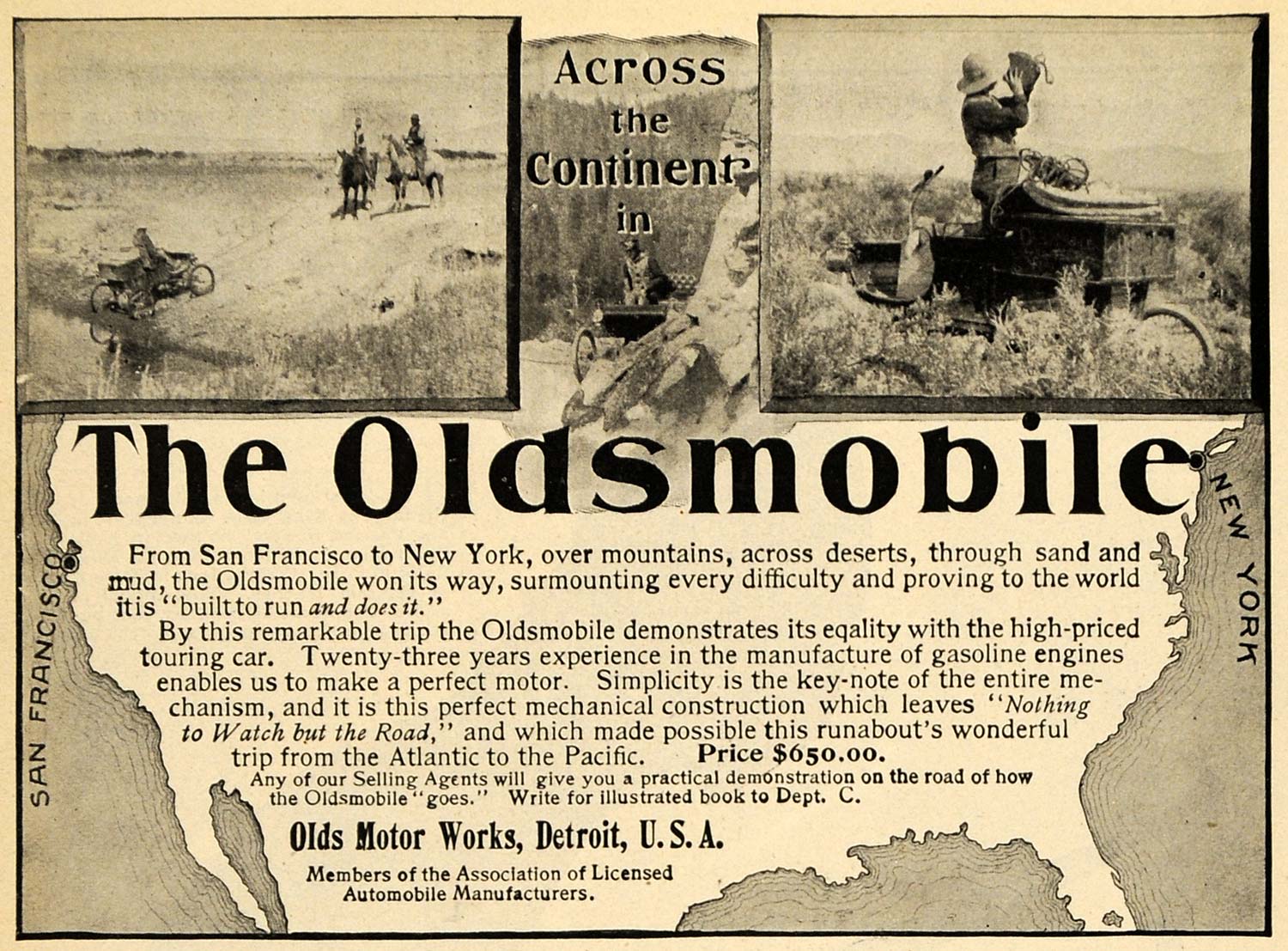 1903 Ad Olds Motor Works Oldsmobile Automobile Map NY - ORIGINAL TOM3 ...