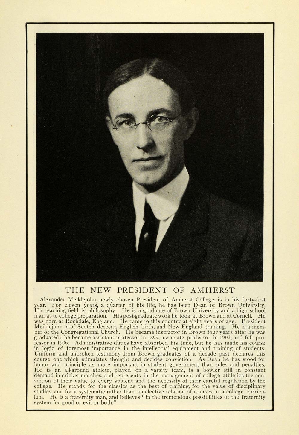 1912 Article Alexander Meiklejohn Amherst College President Massachuse ...