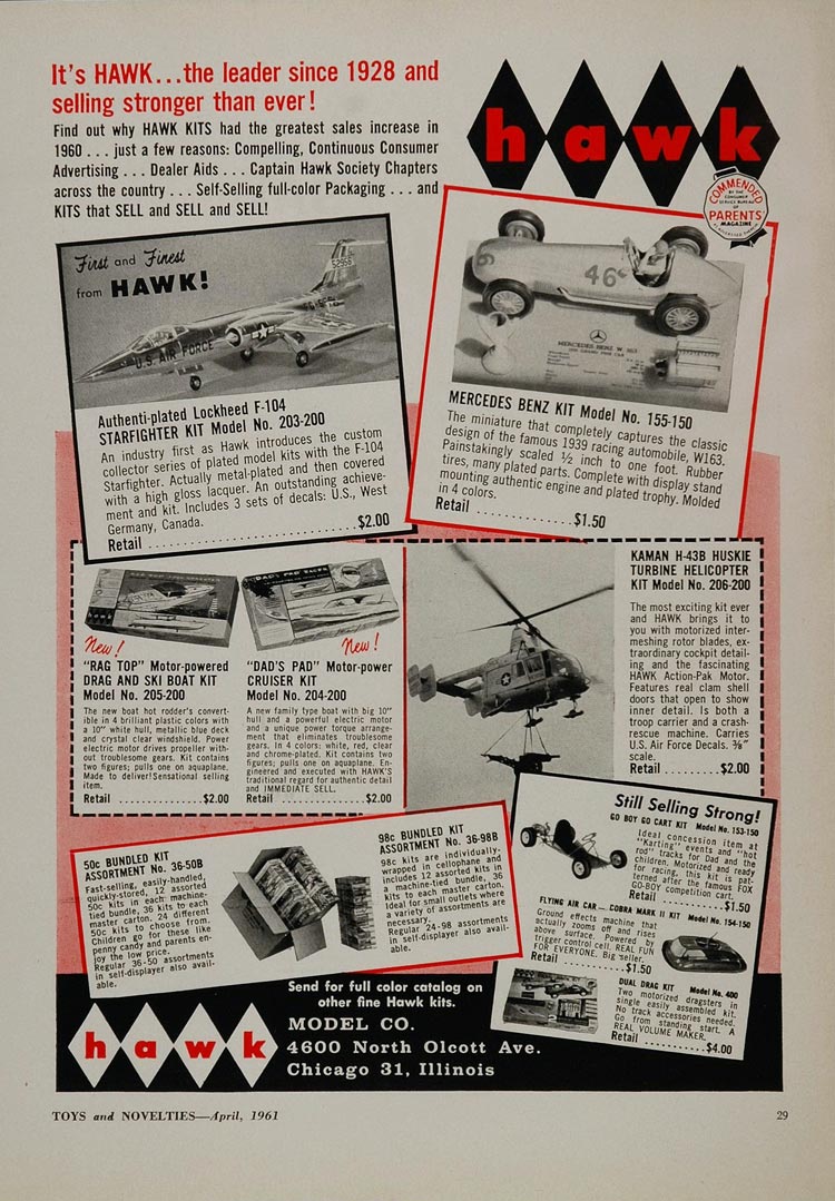 1961 Ad Hawk Model Kit Racer Fighter Plane Helicopter - ORIGINAL TOYS5 ...