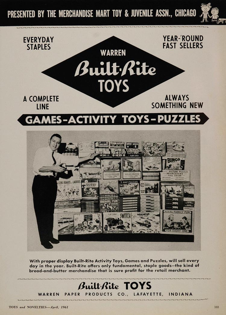 1961 Ad Built-Rite Activity Toys Games Puzzles Display - ORIGINAL TOYS ...