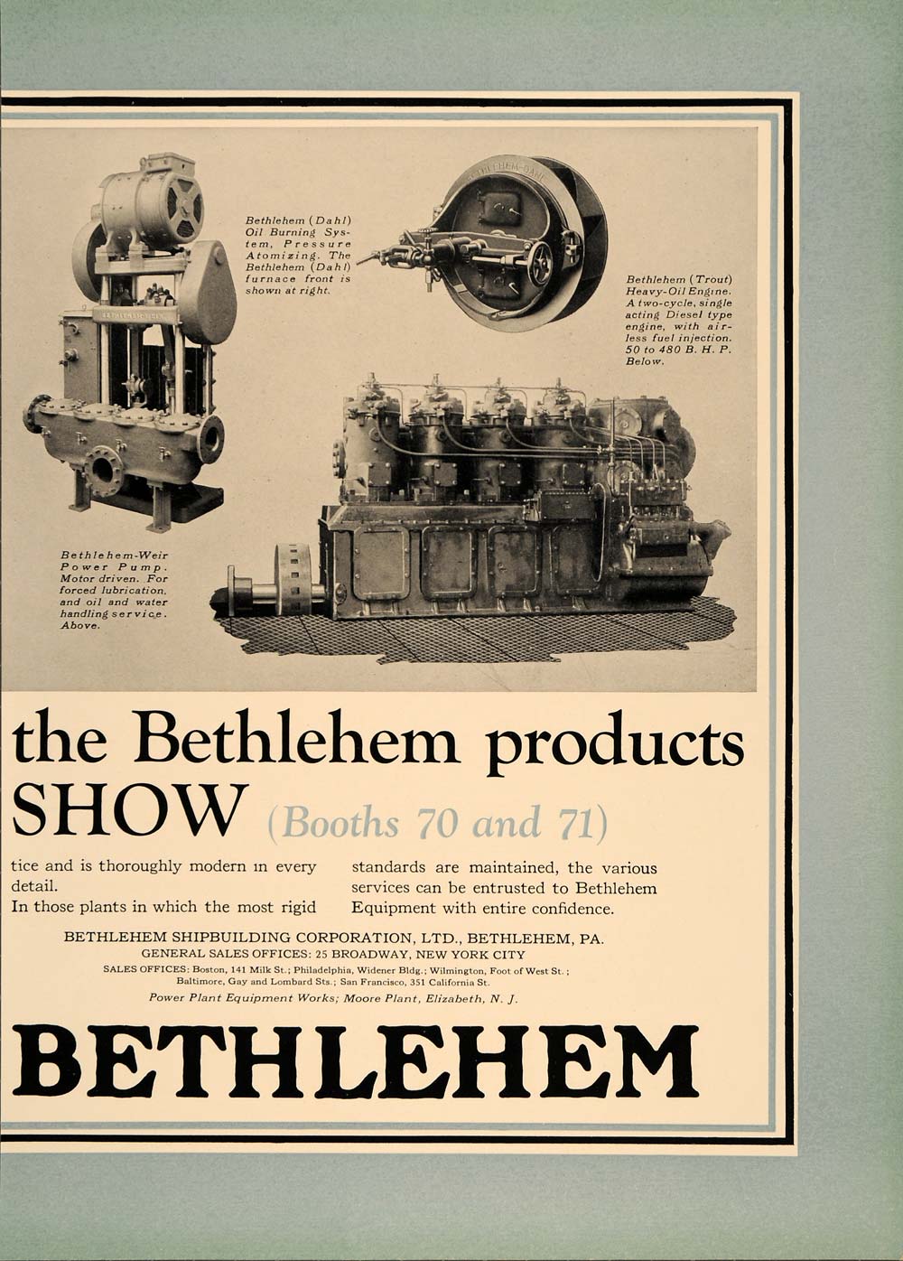 1924 Ad Bethlehem Shipbuilding Corp. Oil Engine Pump - ORIGINAL ADVERT ...