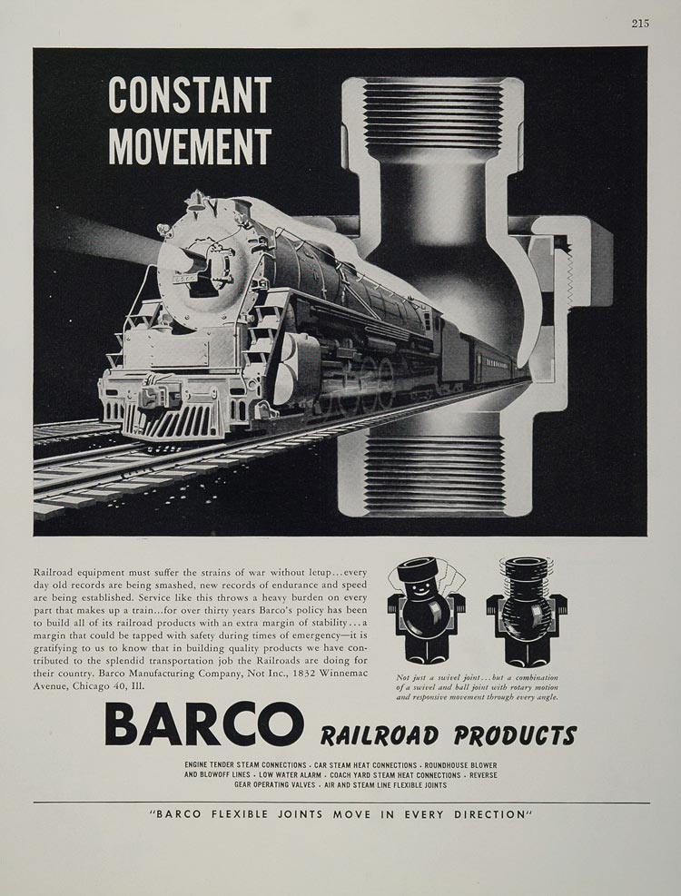 1944 Ad WWII Barco Railroad Train Products Locomotive Joints Railway W ...