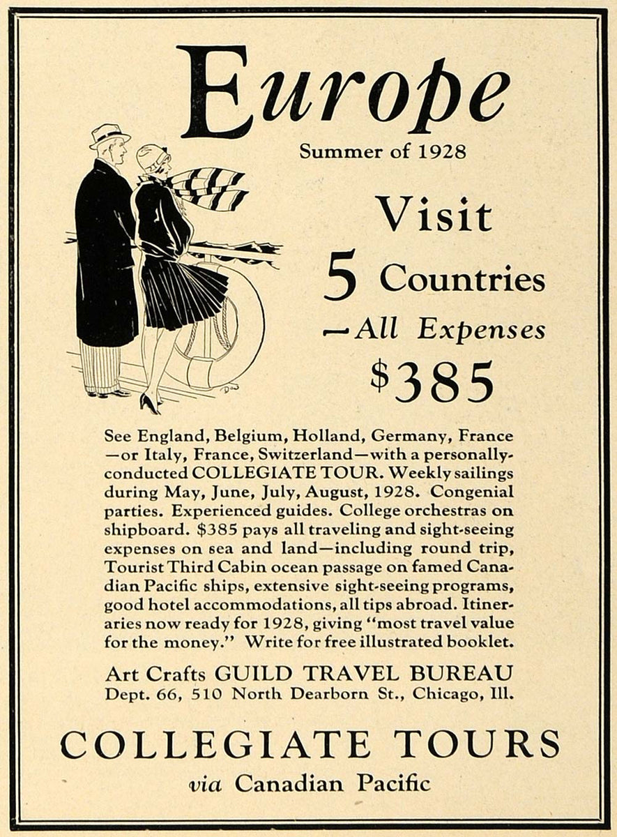 1928 Ad Collegiate Tours Cruise Europe Canadian Pacific - ORIGINAL TRV ...