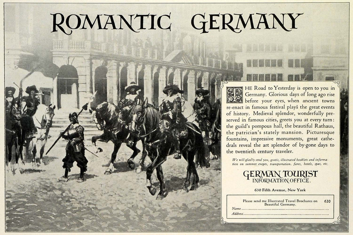 1928 Ad Romantic Historic Germany Tourism Medieval Military Calvary TR ...
