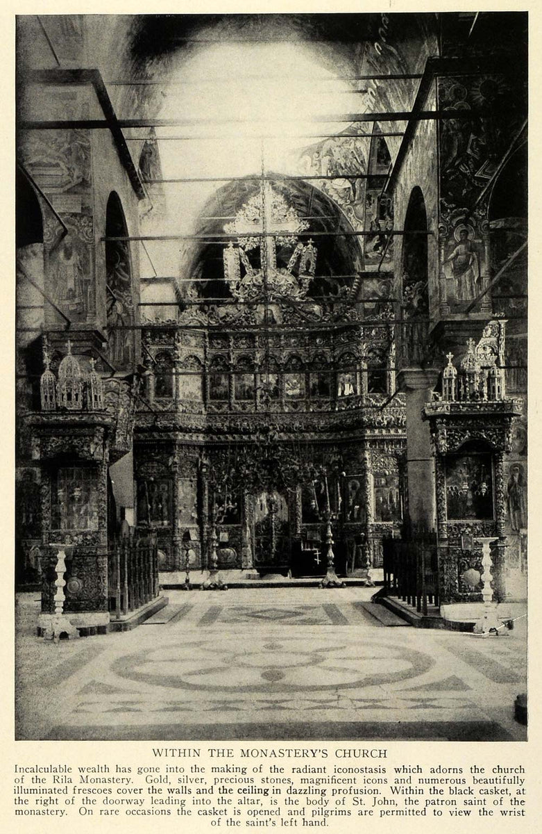 1928 Print Rila Monastery Casket View Dead Saint John Wrist Bulgaria A ...