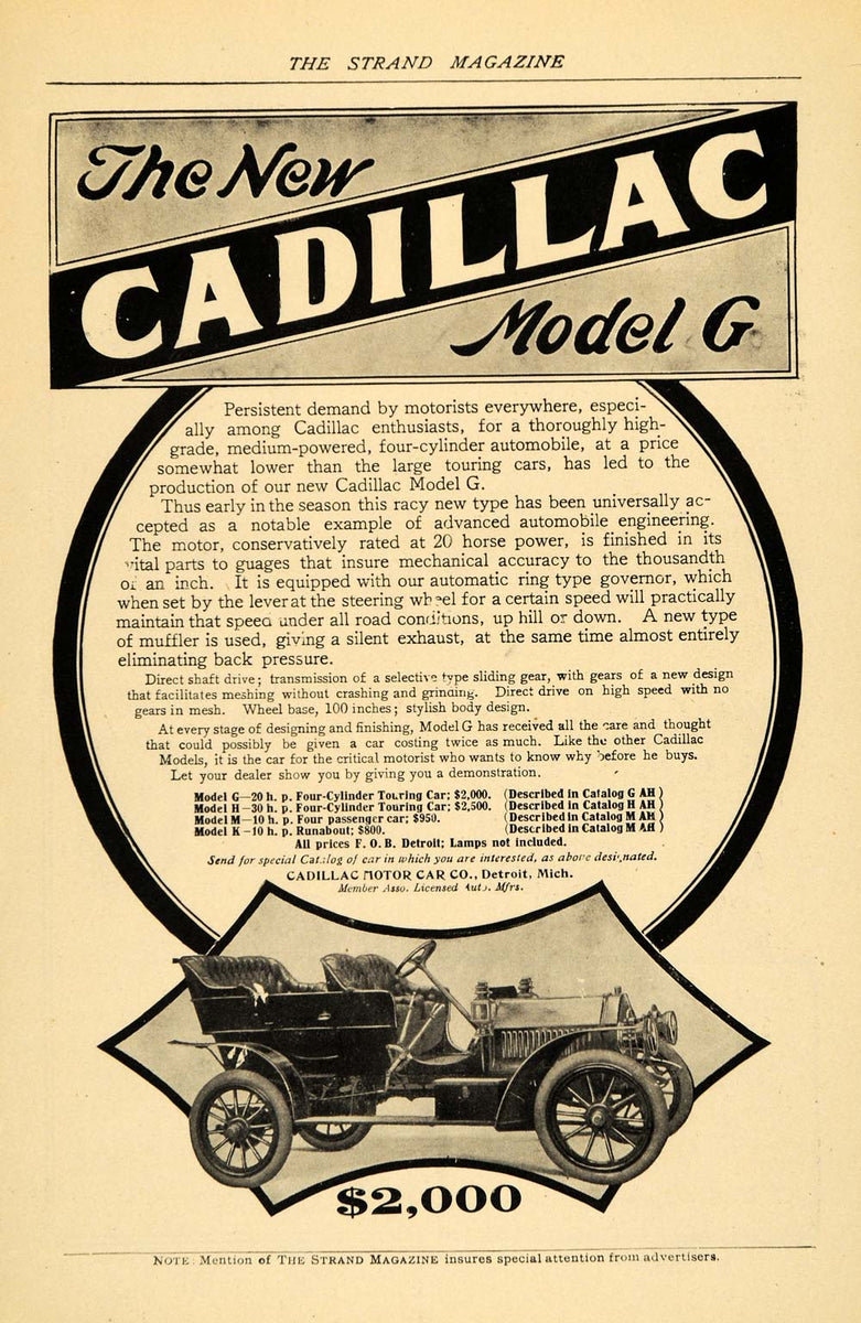 1907 Ad Model G Four Cylinder Touring Car Cadillac H M - ORIGINAL TSM1 ...