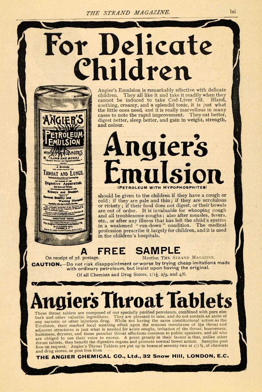 1903 Ad Angier's Children Emulsion Throat Lungs London - ORIGINAL TSM2 ...