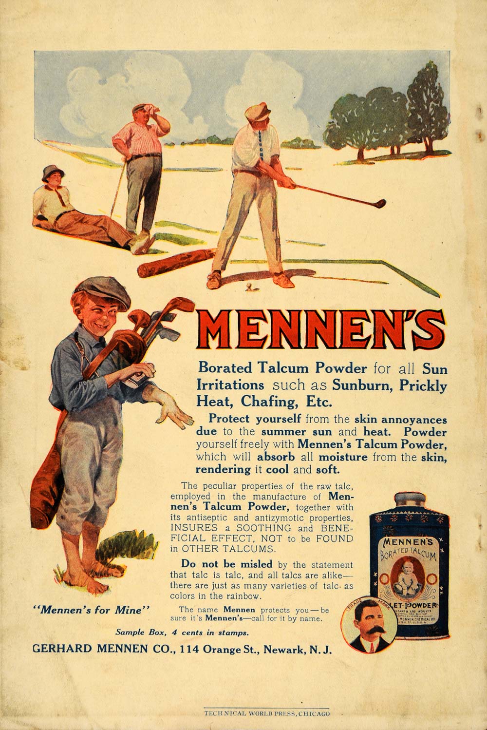 1912 Ad Gerhard Mennen Co. Borated Talcum Powder Golf - ORIGINAL ADVER ...