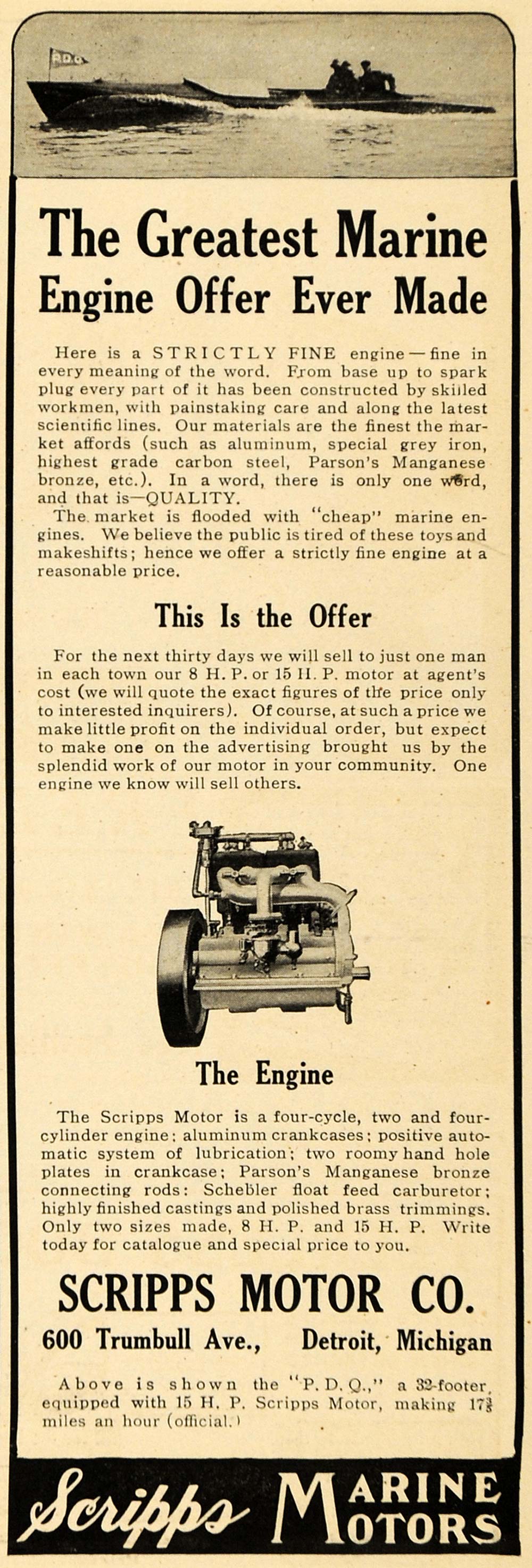 1907 Ad Scripps Marine Motors Detroit Engine Boat Ship - ORIGINAL TW3 ...