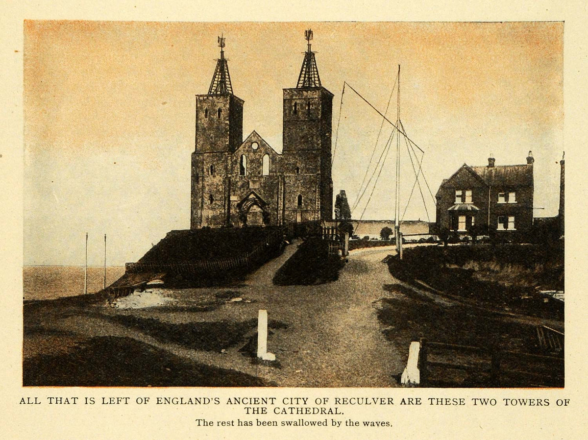 1907 Print Towers St. Mary's Church Reculver England - ORIGINAL TW3 ...
