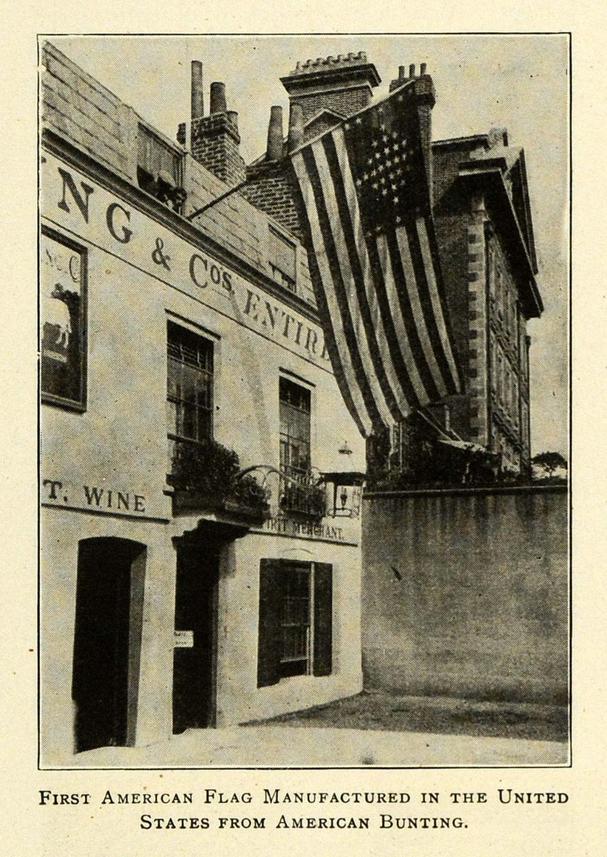 1907 Print American Flag Barnes Red Lion Hotel England ORIGINAL HISTOR ...