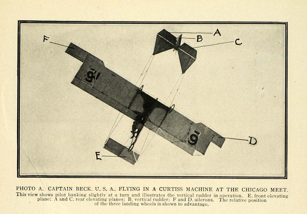 1911 Print Captain Beck Curtis Biplane Landing Chicago ORIGINAL HISTOR ...