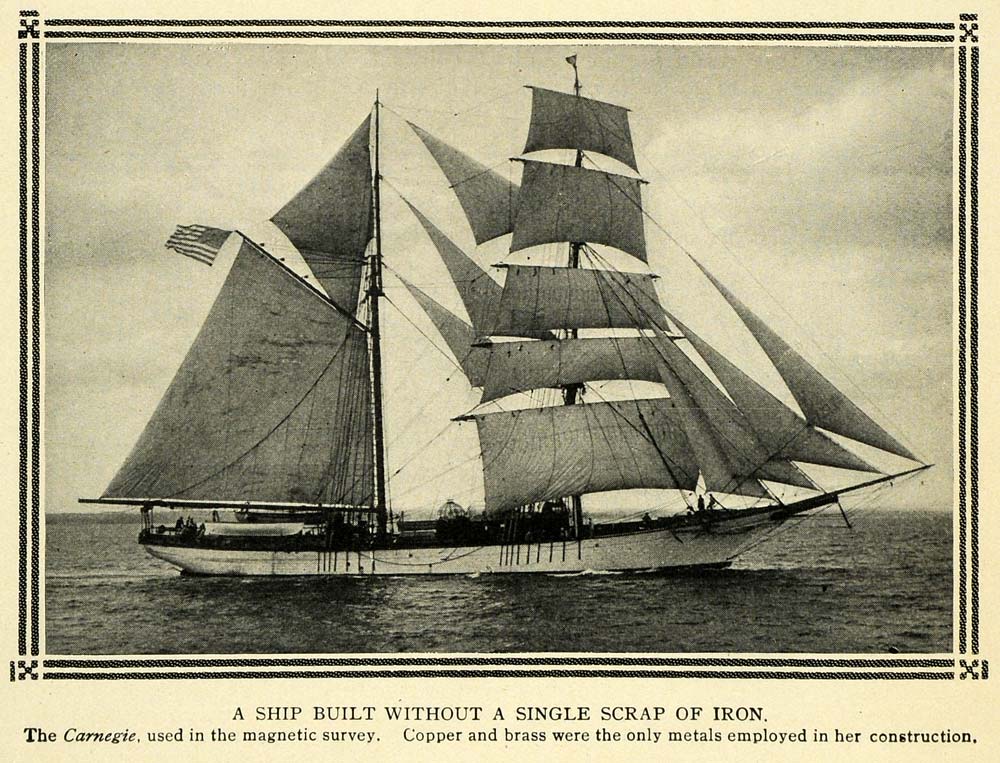 1911 Print Carnegie Ship Brigantine Yacht Watercraft - ORIGINAL HISTOR ...