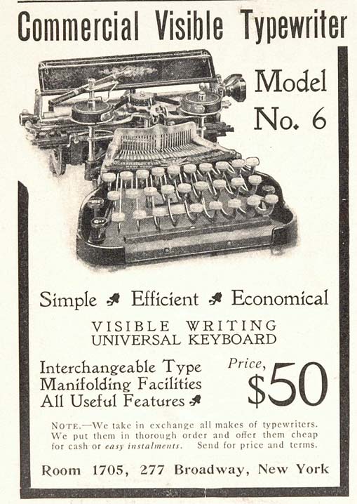 1903 Orig. Print Ad Commercial Visible Typewriter No. 6 - ORIGINAL ADV ...