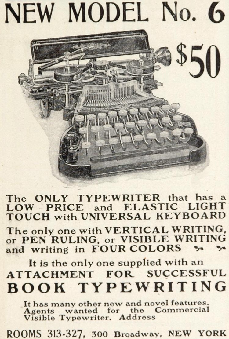 1902 Orig. Ad Commercial Visible Typewriter Model No. 6 - ORIGINAL ADV ...