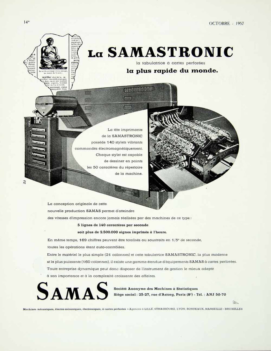 1957 Ad Samastrong Tabulating Machine Perforated Cards Printer French ...