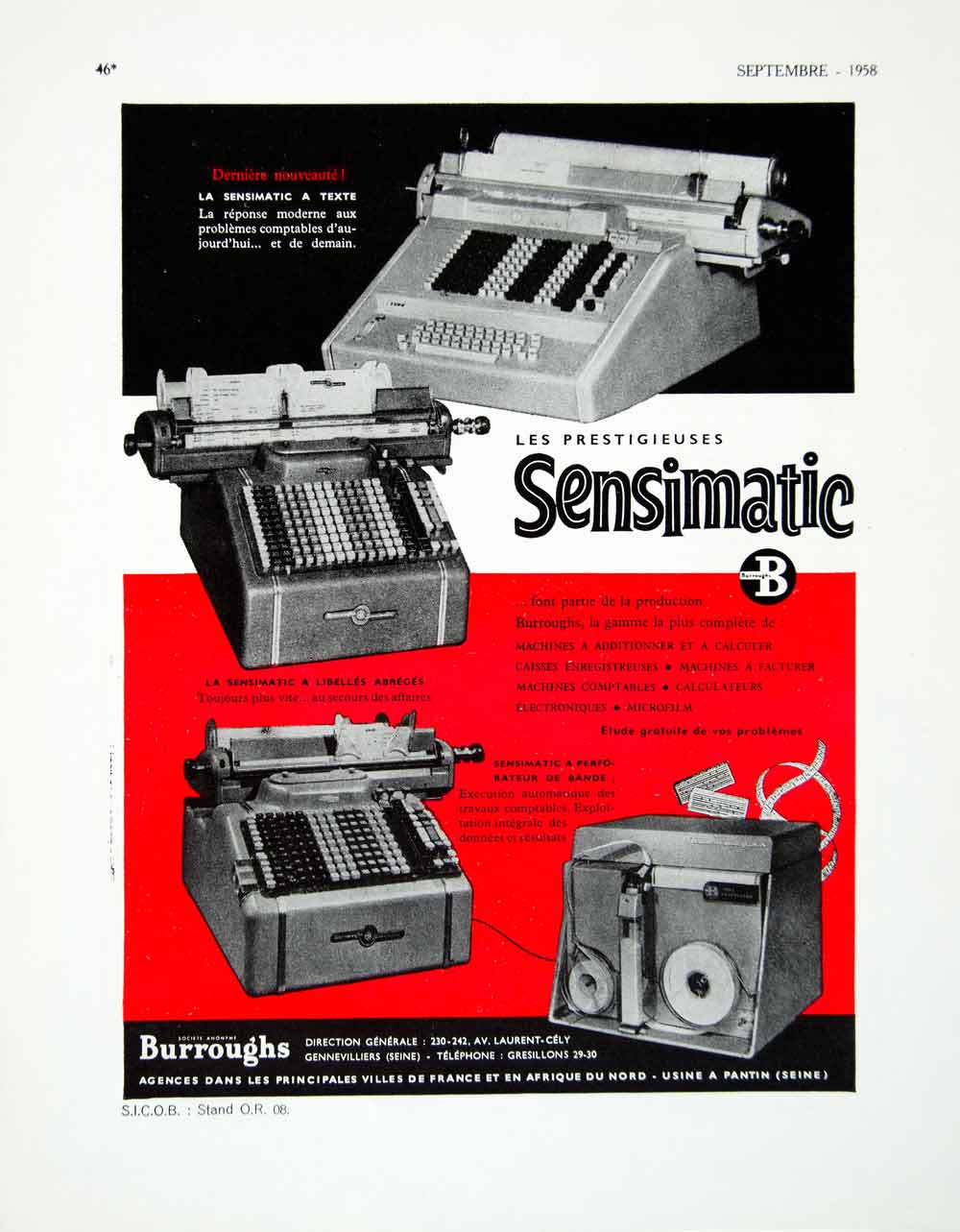 1958 Ad Sensimatic Typewriter Typing Machine French Burroughs Tape VEN ...