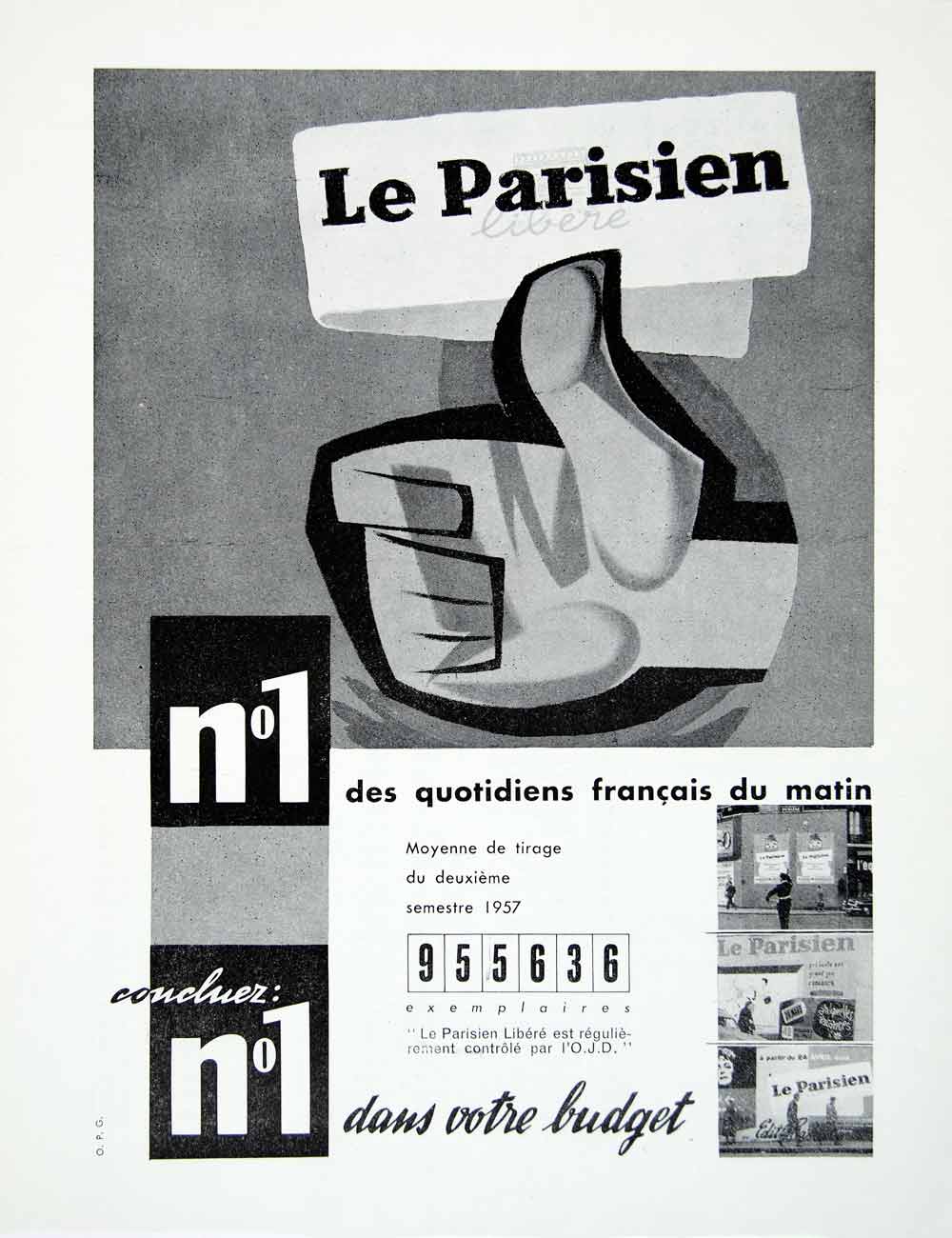 1958 Ad Parisien French Thumbs Up Circulation No. 1 Hands Vintage VEN1 ...