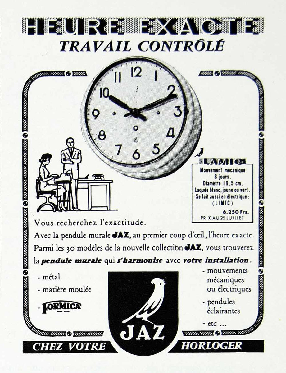 1958 Ad Jaz Accurate Clock Formica Lamic French Timeclock Secretary Bo ...