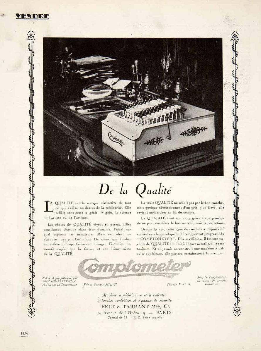 1924 Ad Comptometer Felt Tarrant Machine French Device Calculator VEN3 ...