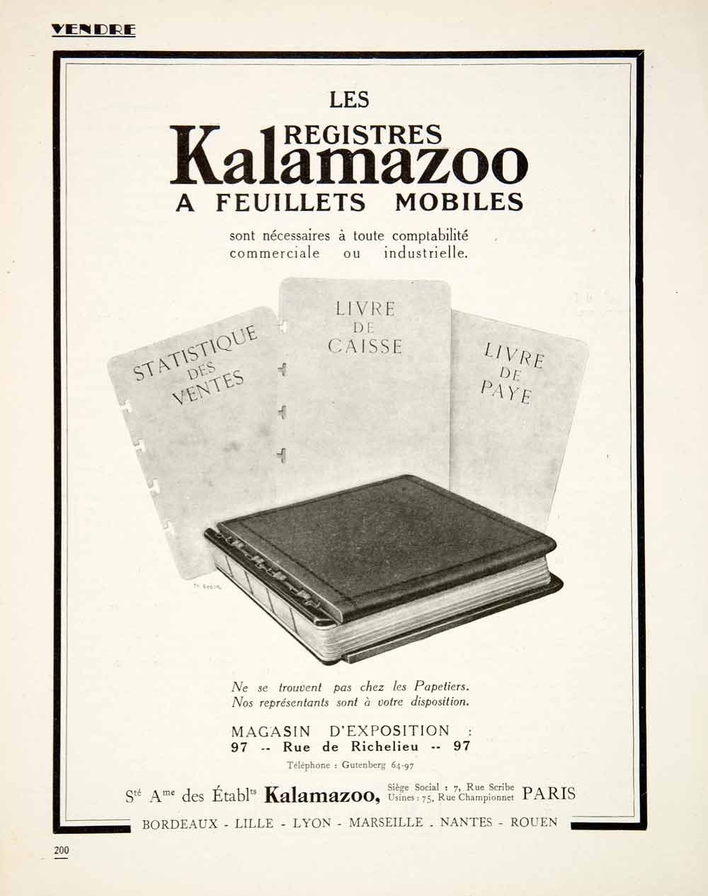 1925 Ad Kalamazoo Filing System Binder French Office Stationary Remova ...