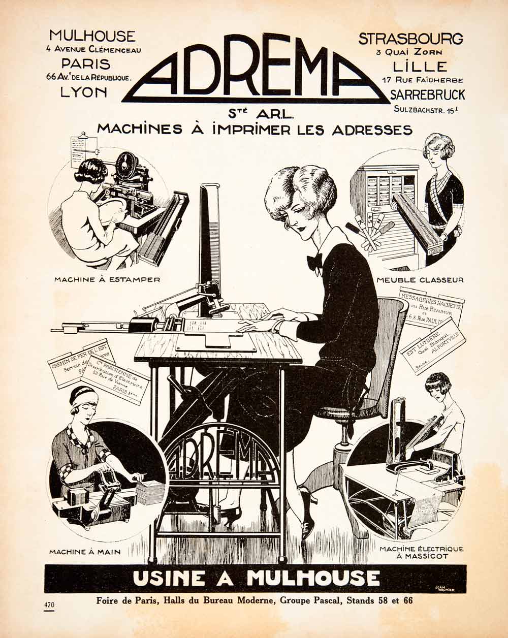 1925 Ad Mulhouse Adrema Address Printer Office Machines Secretary Fren ...