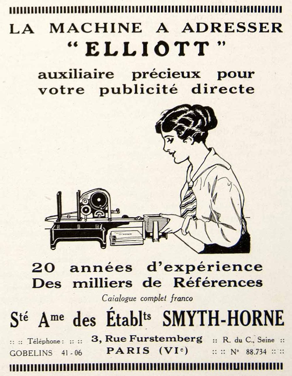 1924 Ad Elliott Smyth-Horner Secretary Addressing Machine Labeling Fre ...