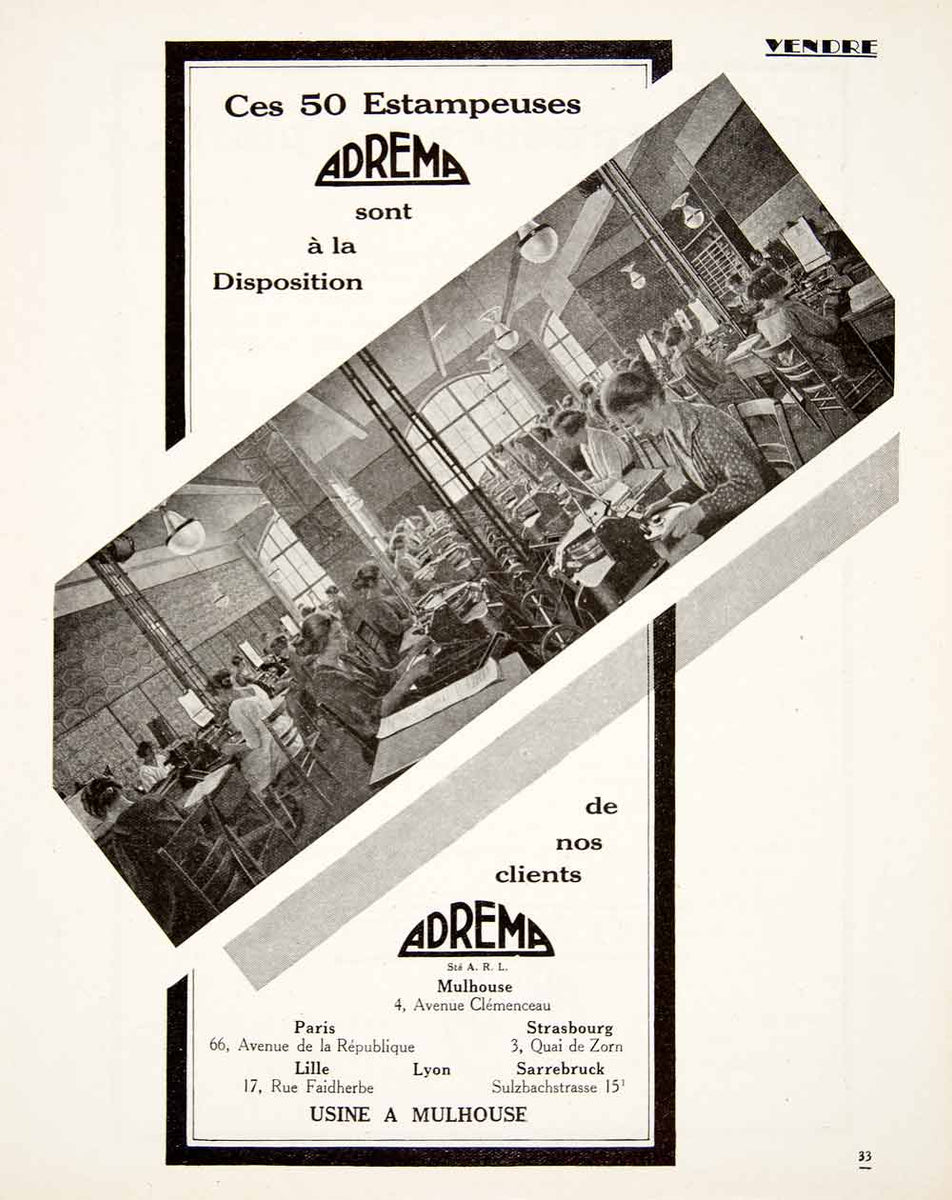 1925 Ad Adrema Addressing Machine 3 Quai Zorn Strasbourg Stamp Labels ...
