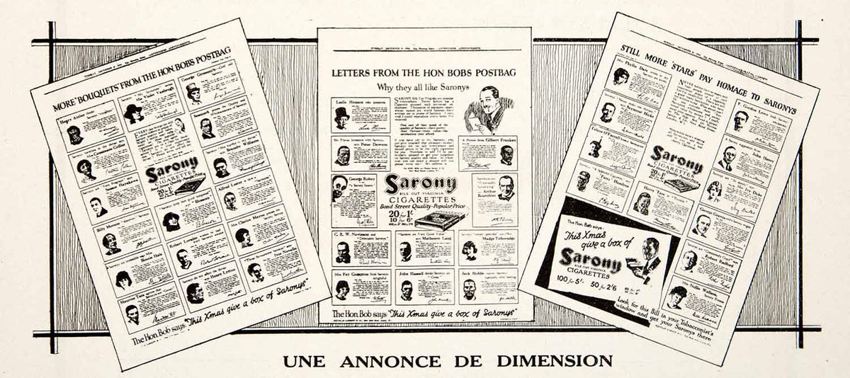 1925 Print Sarony Cigarettes Advertising Testimonies Sponsors Tobacco ...