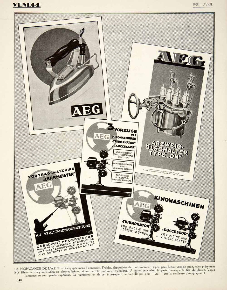 1928 Print A.E.G. AEG Advertisements German Electrical Equipment Produ ...