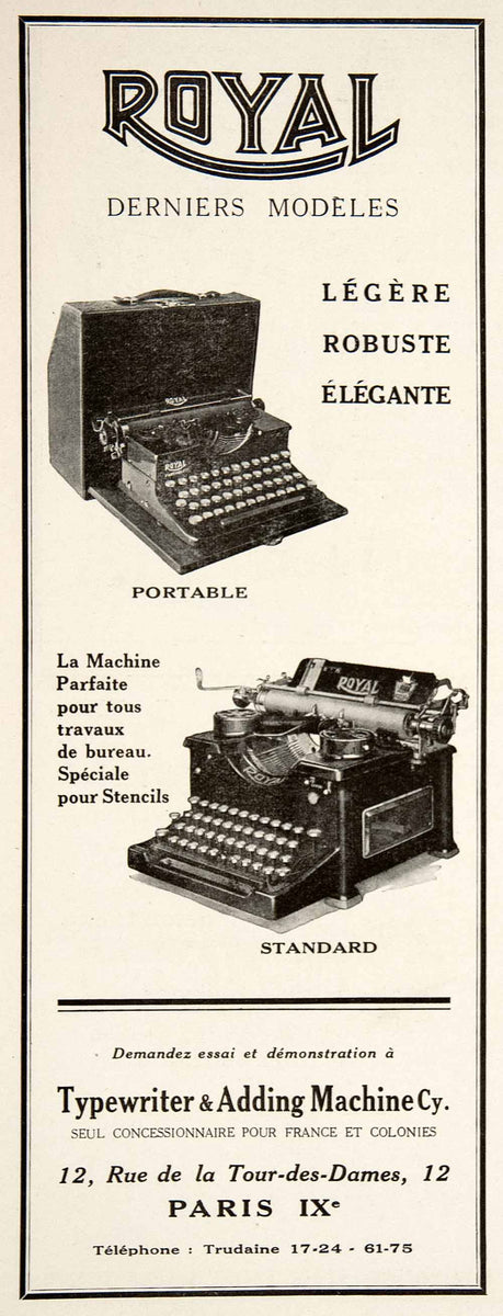 1928 Ad Vintage French Royal Typewriter Portable Standard Model Machin ...