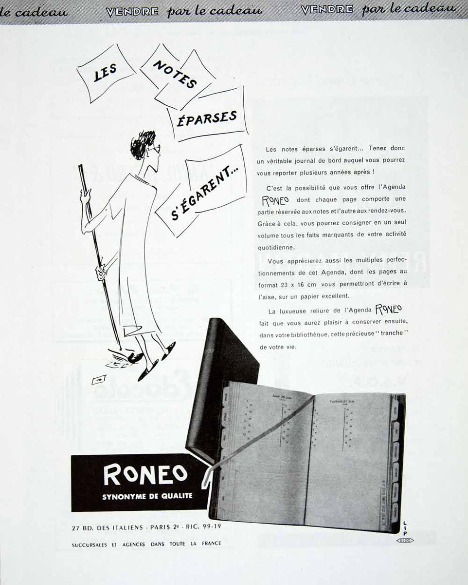 1956 Ad Roneo Agenda French Office Supply Sweeping Multiyear Notebook ...