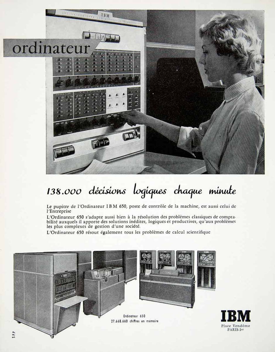 1956 Ad IBM 650 Computer 27,668,660 Memory French Technology Calculati ...