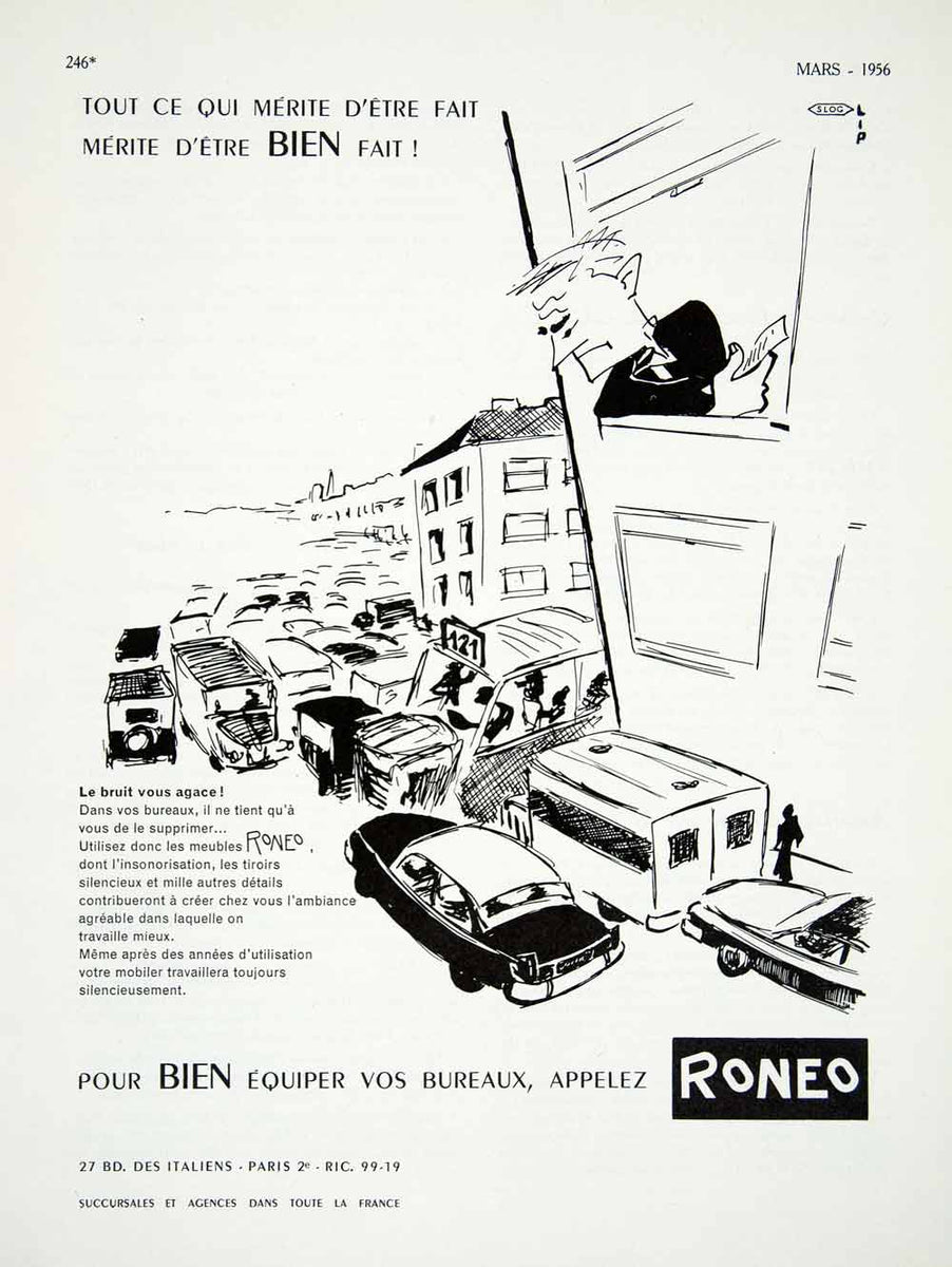 1956 Ad Roneo Office Traffic French Advertising Vintage Cars Office VE ...