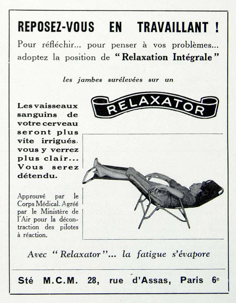 1955 Ad Relaxator French Reclining Chair Elevated Feet Legs Health Rel ...