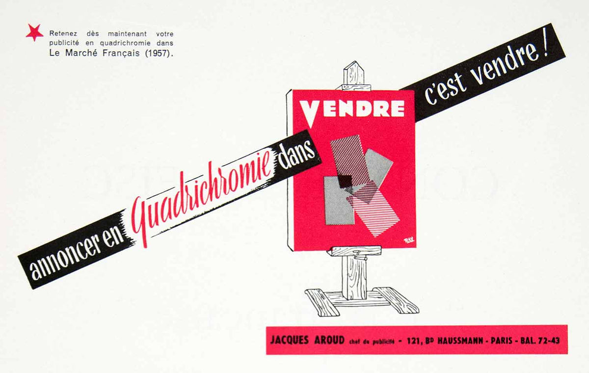 1956 Ad Vendre Quadrichrome Advertising Color Jacques Aroud Easel Fren ...