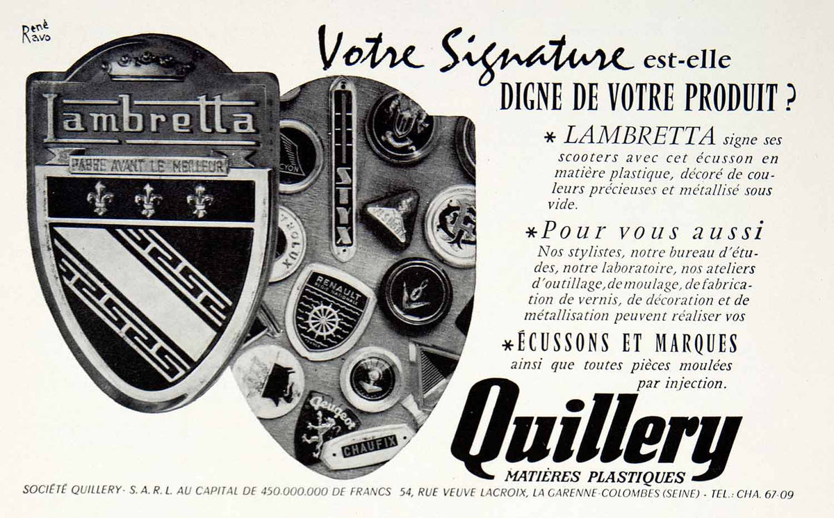 1957 Ad Lambrette Quillery Styx Renault 59 Rue Veuve Lacroix Garenne V ...