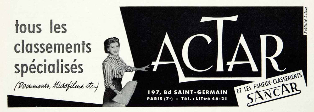1957 Ad Actar Sancar 197 Boulevard Saint-Germain Paris Microfilm Fashi ...