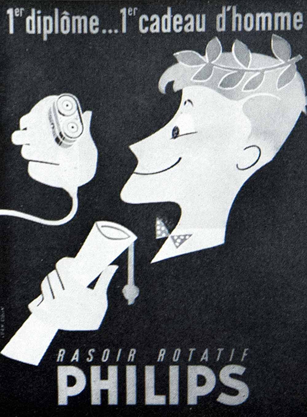 1956 Print Philips Graduate Razor Student Advertising Jean Colin Diplo ...