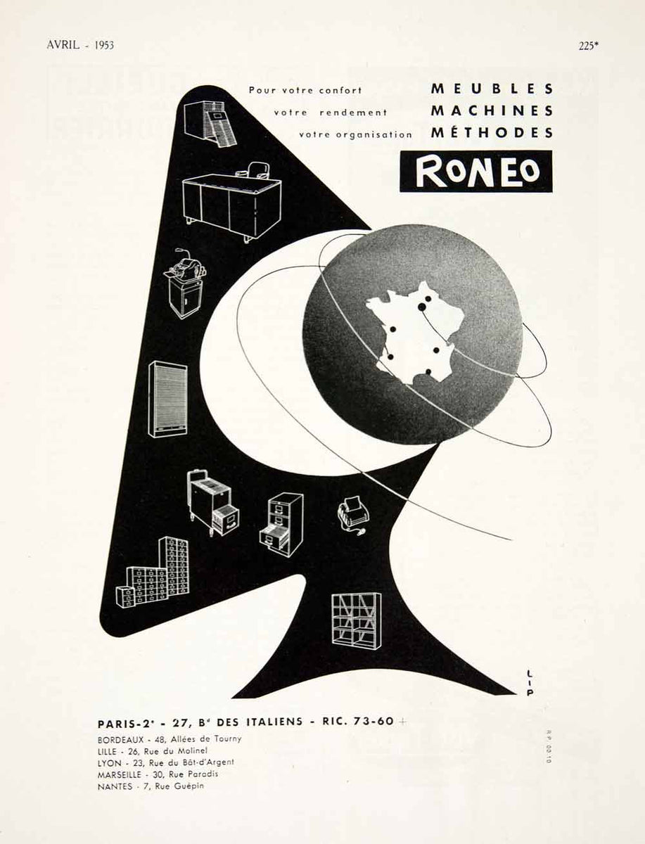 1953 Ad Roneo Office Furniture 27 Boulevard Des Italiens Paris French ...