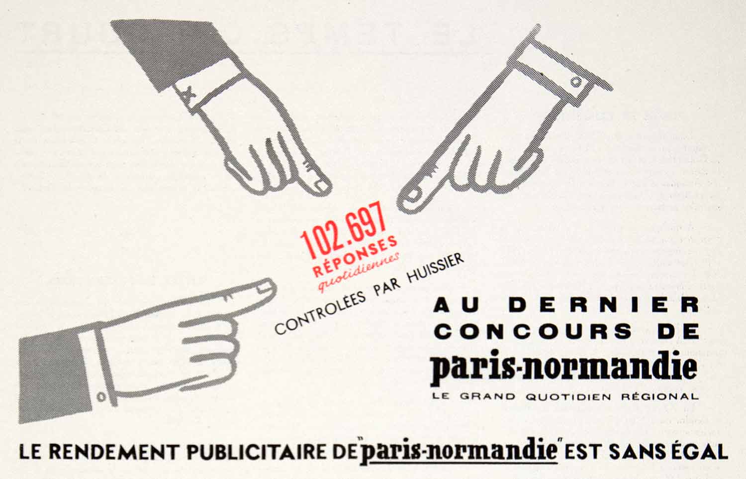1953 Ad Paris-Normandie French Newspaper Hand Pointing Circulation VEN ...