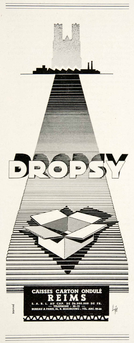 1953 Ad Dropsy Cardboard Boxes Reims Domine French Factory Conveyor Be ...