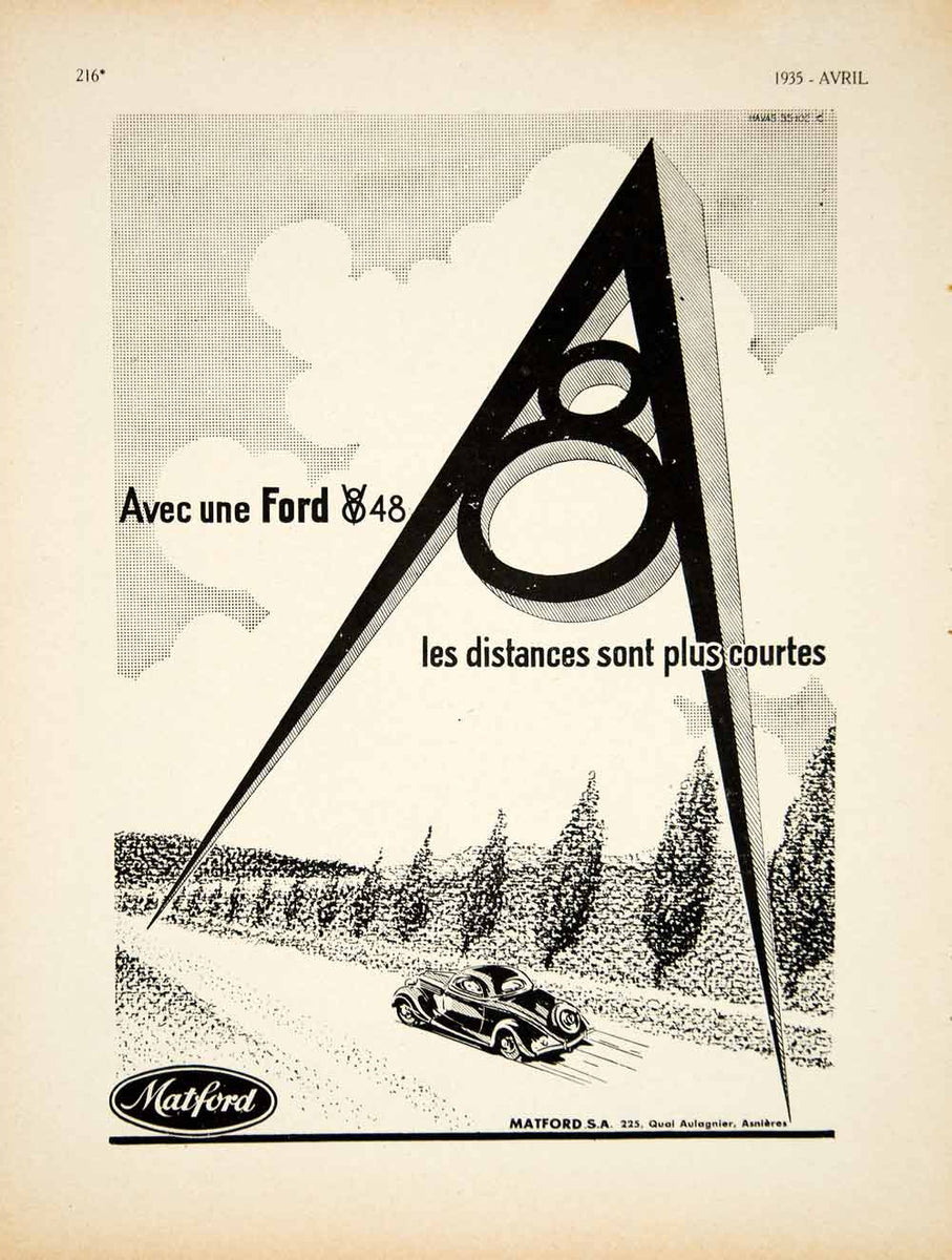 1935 Ad Vintage French Ford V8 48 Car Automobile Matford SA Asnieres F ...
